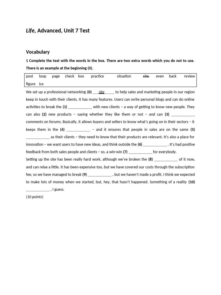 Life 2e Advanced Unit 7 Test Word | PDF