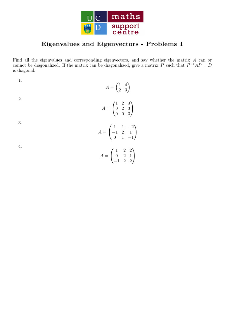 Eigenvalues and Eigenvectors Problems 1 | PDF