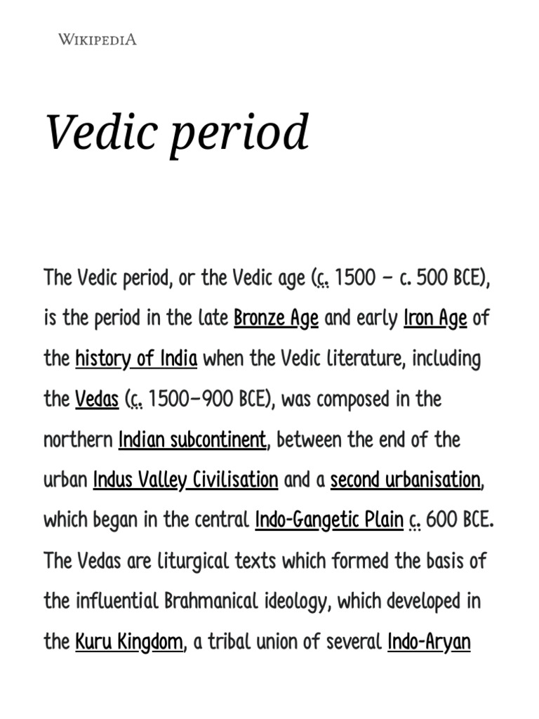 Vedic Period - Wikipedia | PDF
