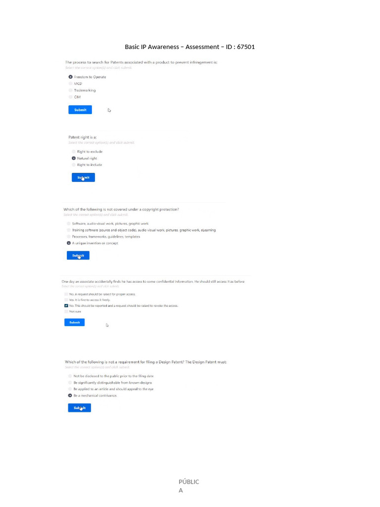 ID 67501 - Basic IP Awareness - Assessment | PDF
