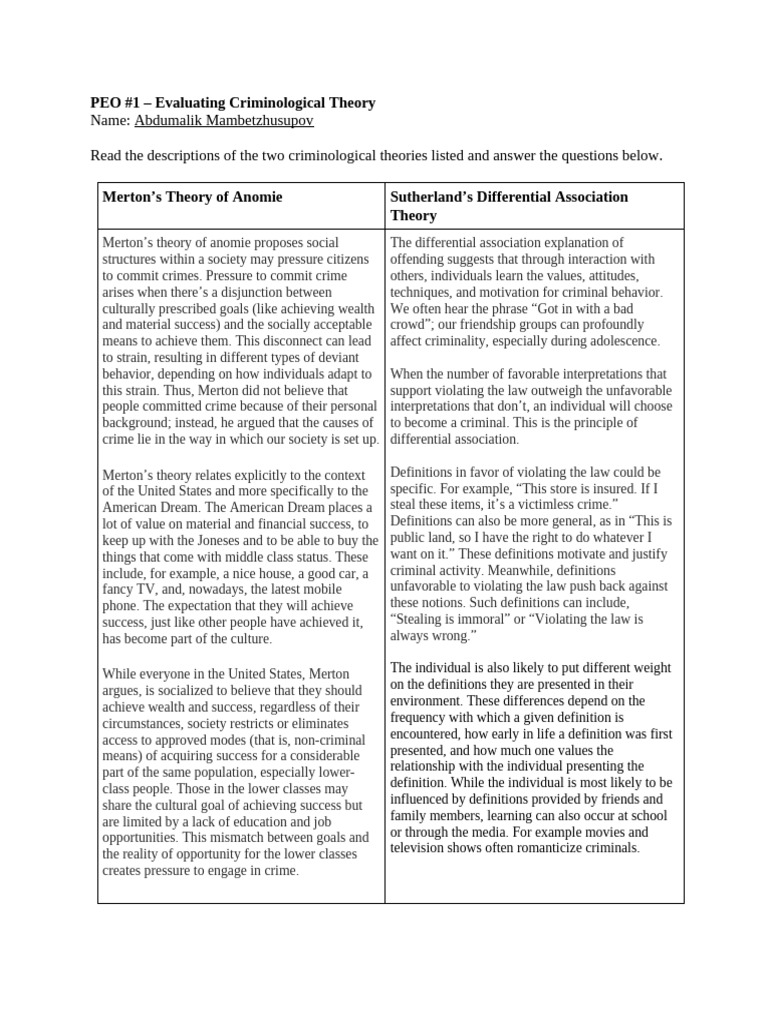 PEO # 1 - Evaluating Criminological Theory | PDF