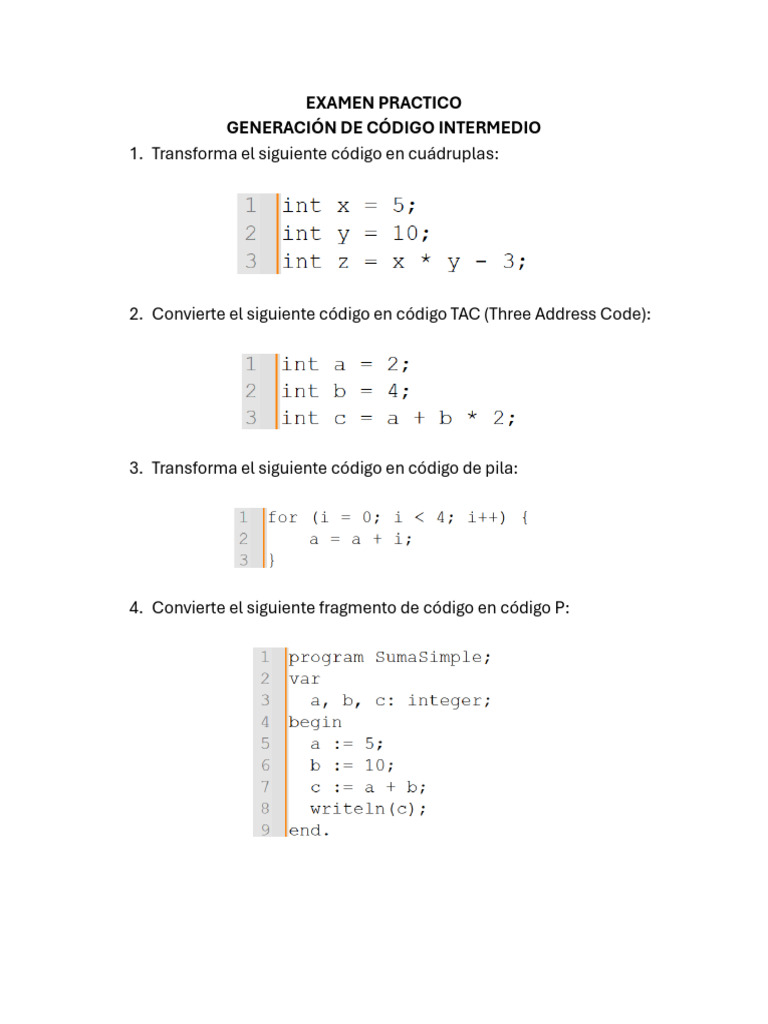 EXAMEN PRACTICO U2-Generación de Código Intermedio | PDF