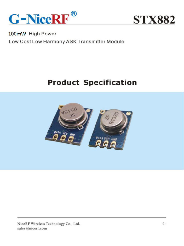 STX882 100mW High Power ASK Transmitter Module V2.1 | PDF