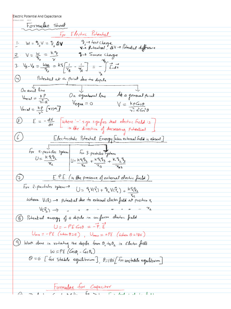 Chap 2-Formulae-Electric Potential and Capacitance | PDF