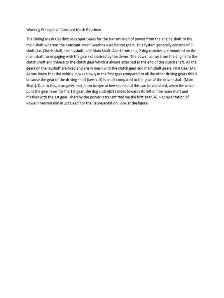 Working Principle of Constant Mesh Gearbox | PDF