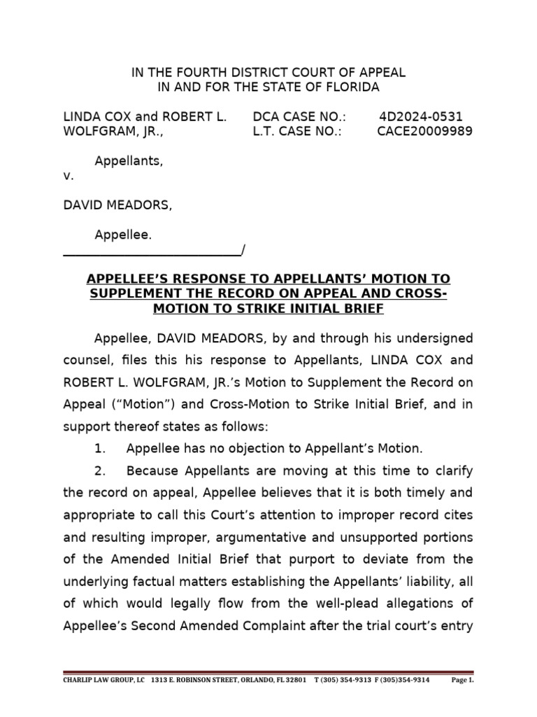 Motion To Strike Initial Brief | PDF | Appeal | Complaint