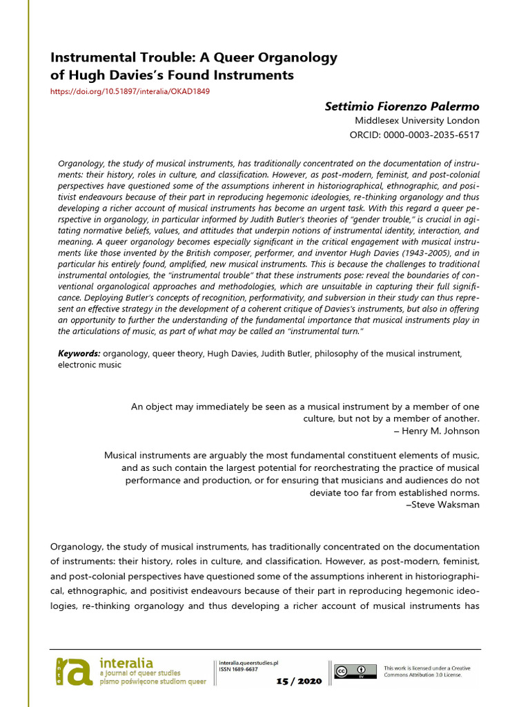 Palermo, Settimio Fiorenzo - Instrumental Trouble - A Queer ORganology ...