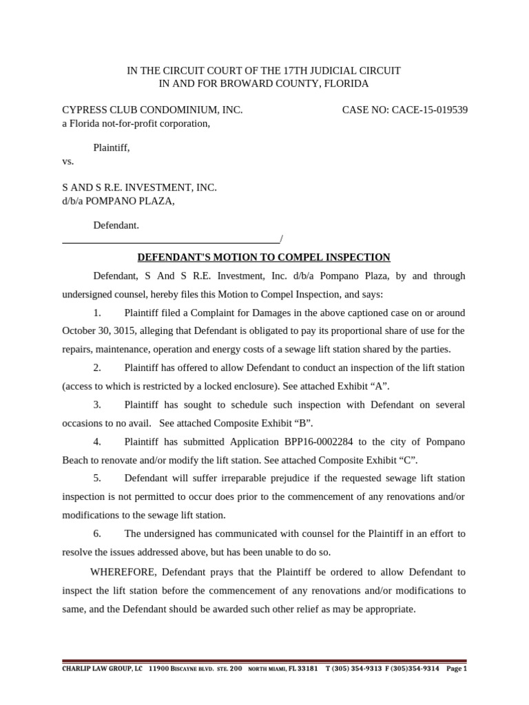 MOTION TO COMPEL INSPECTION | PDF