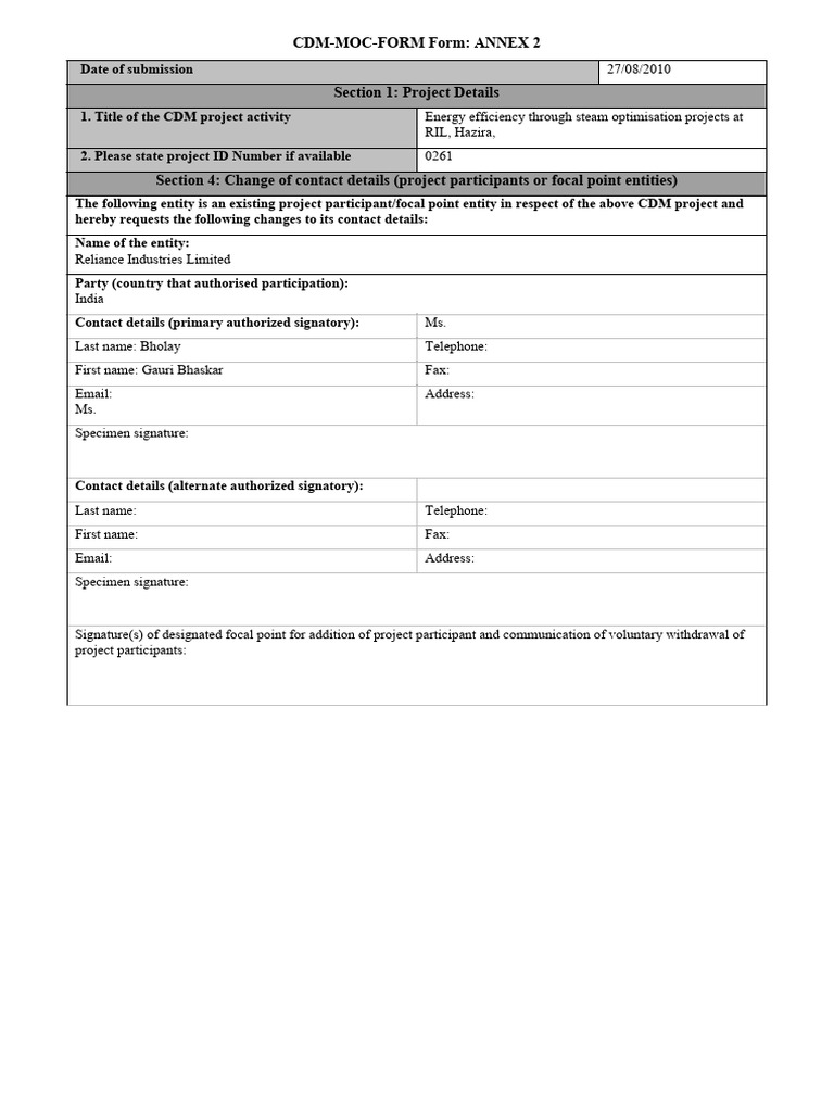 PA0261 CDM-MOC-FORM Annex 2 Form | PDF
