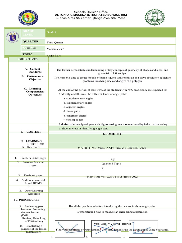 Angle Pairs Lesson Plan | PDF