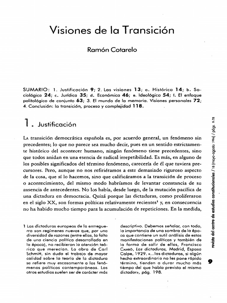 Ramón Cotarelo (1994) - Visión de La Transición. | PDF