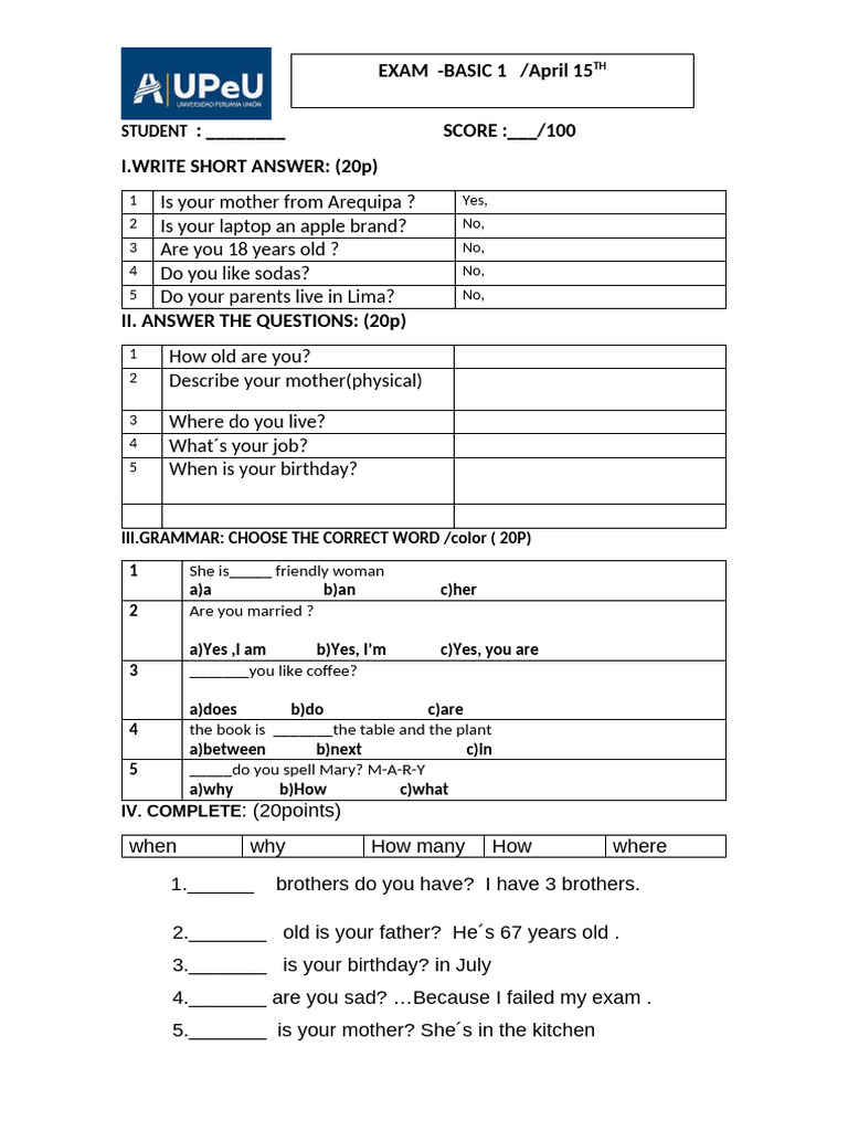 Block 1 Exam BASIC 1 APRIL 15TH | PDF