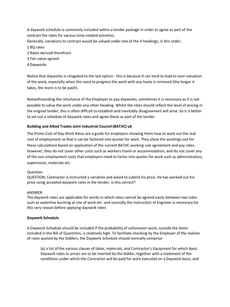 Day Work Rates | PDF