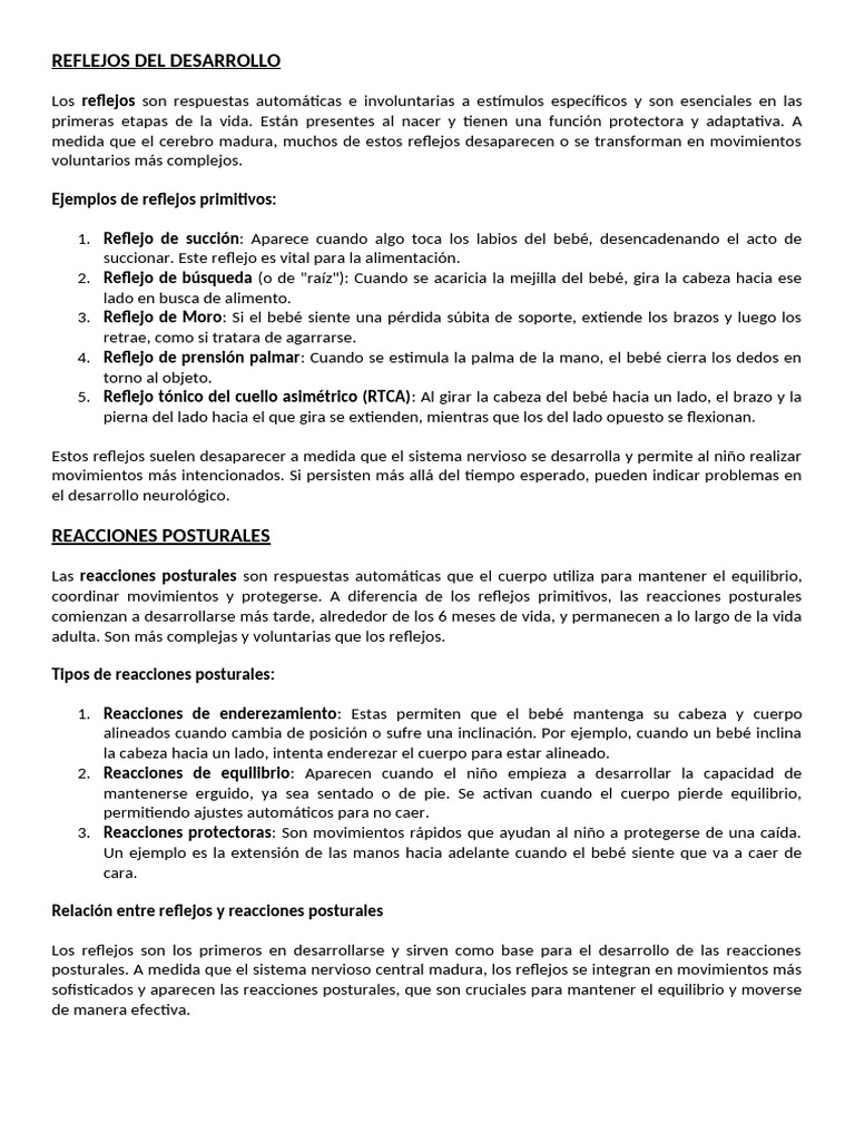 Reflejos y Reacciones Posturales | PDF