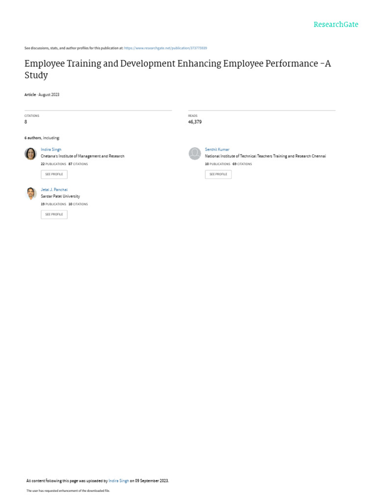 Employee Training and Development Enhancing Employee Performance - A ...
