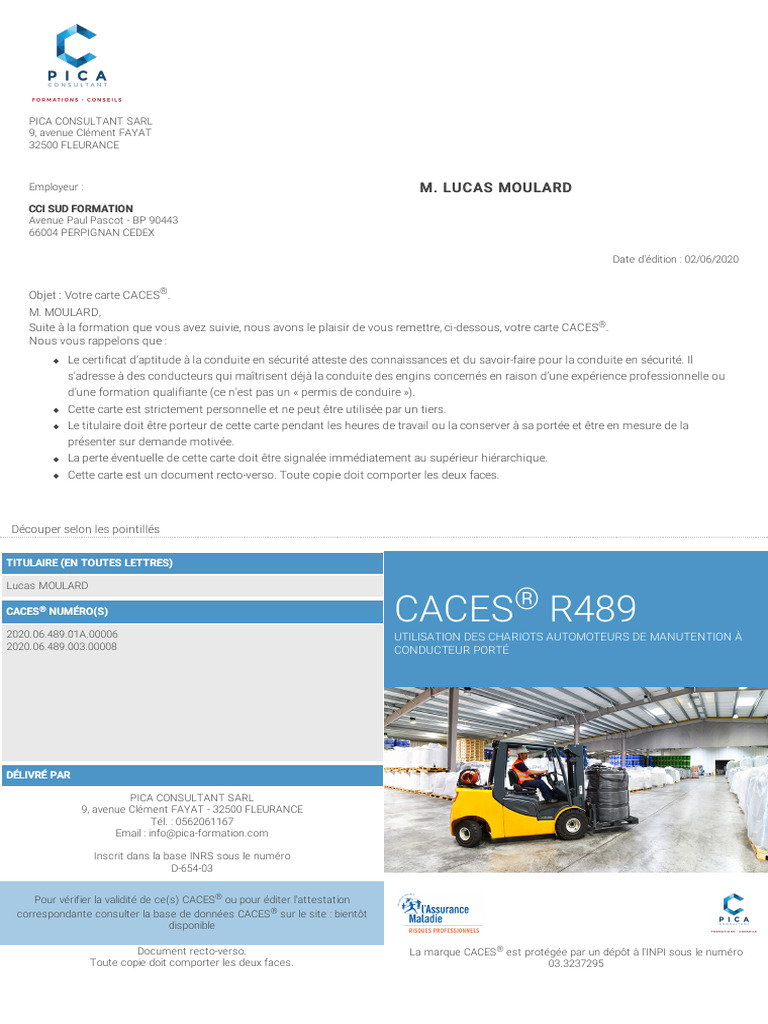 Carte CACES Famille R489-v1 | PDF