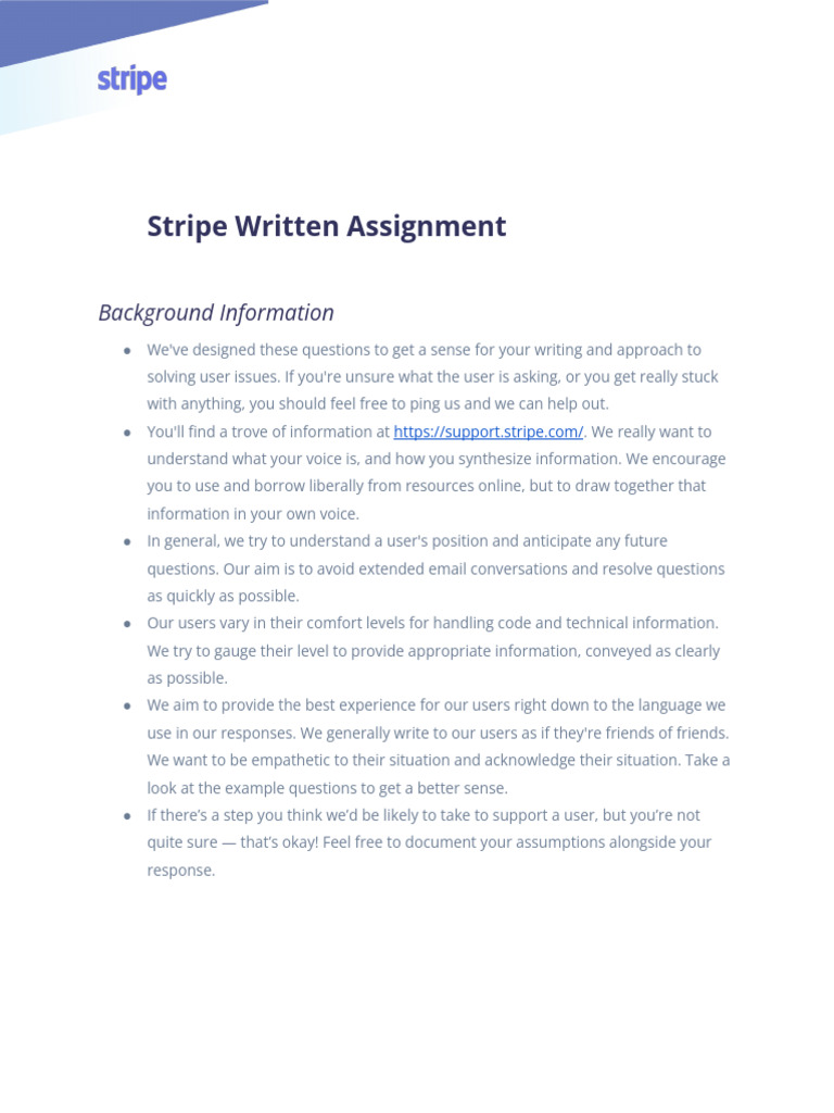 Written Project - Stripe - Support Specialist Interview | PDF