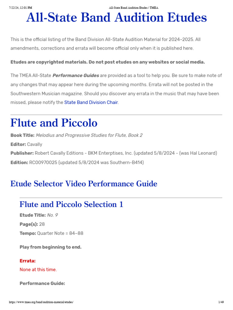 All-State Band Audition Etudes 2024 | PDF