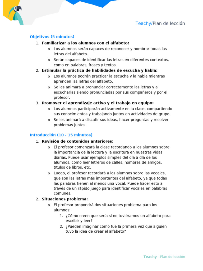 Metodologia Invertida Alfabeto Plan de Clase | PDF | Maestros | Artes ...