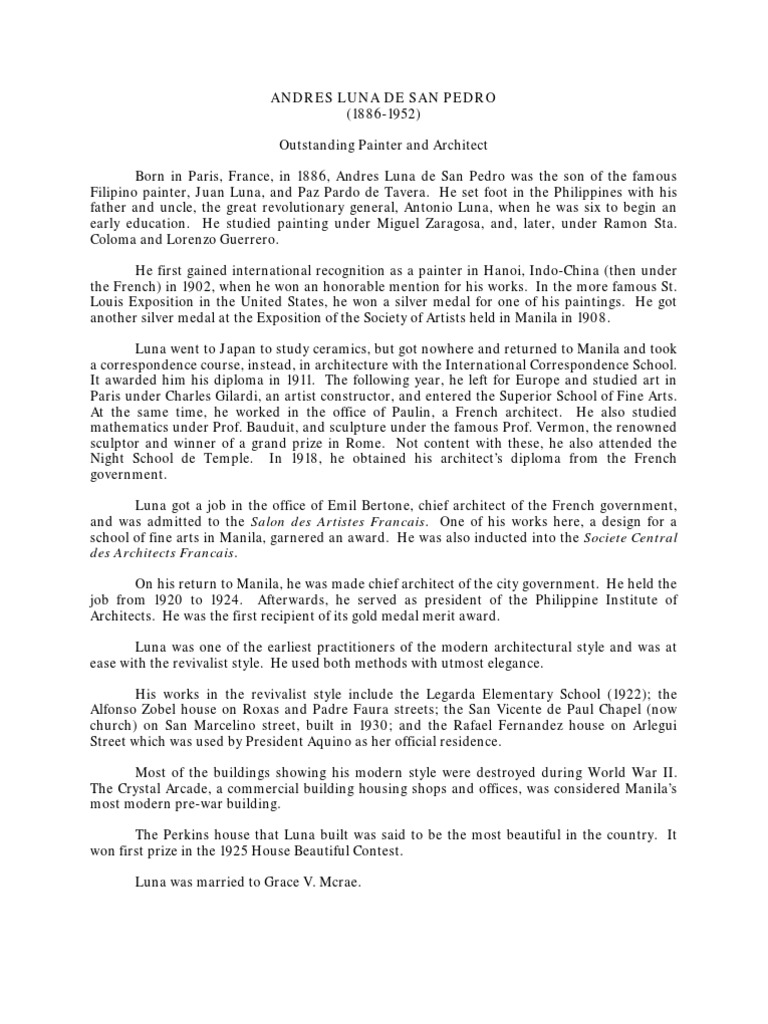 Andres Luna de San Pedro: A Prolific and Internationally Renowned ...