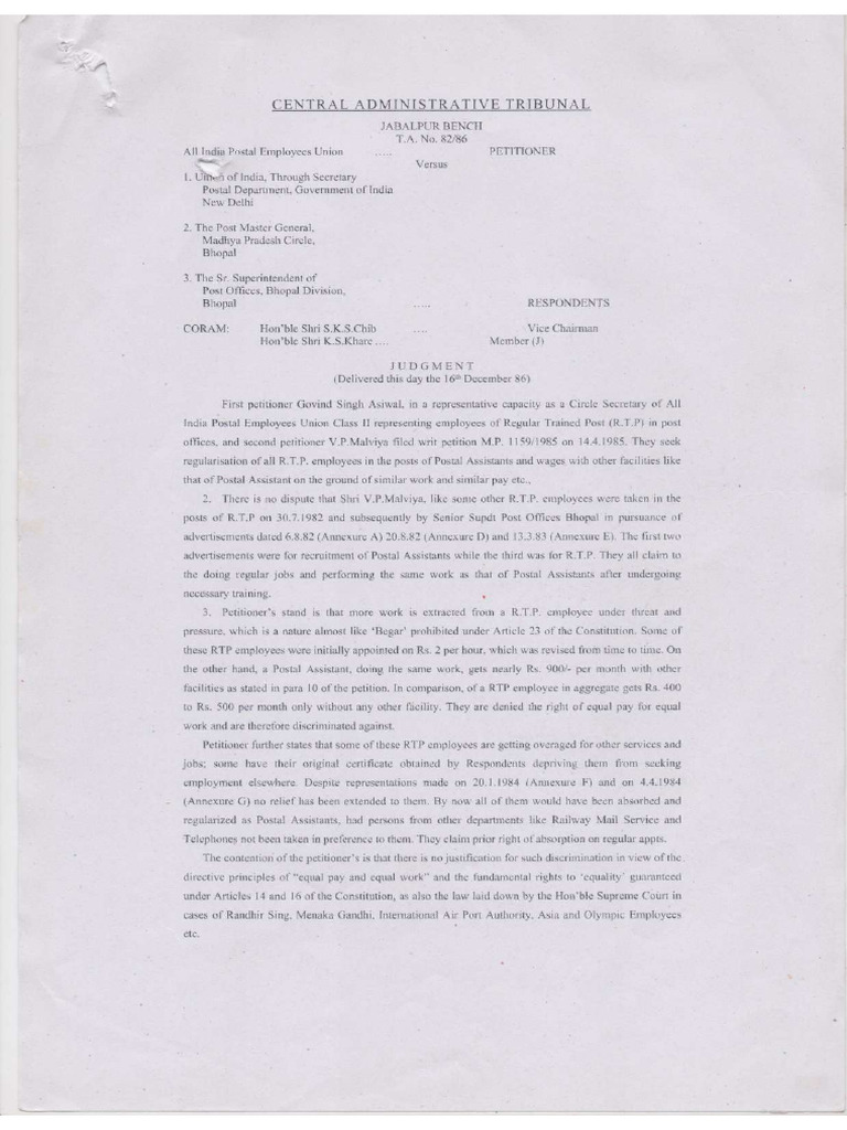 RTP - CAT Jabalpur Judgement | PDF