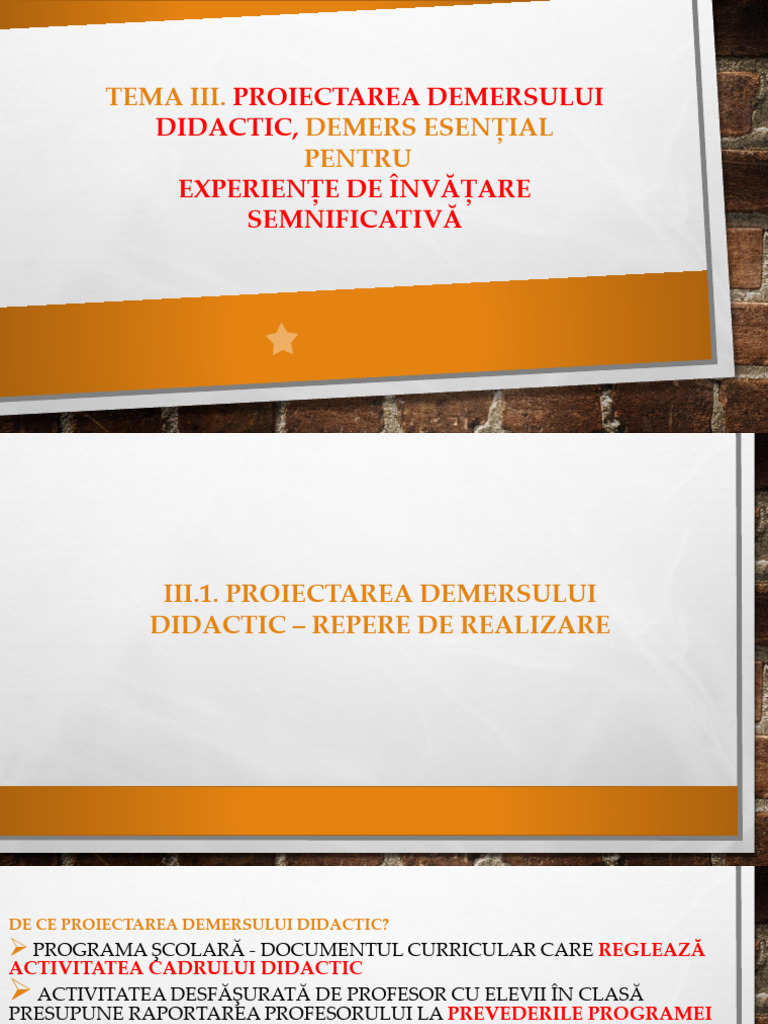 Proiectarea Demersului Didactic,: Tema Iii. Pentru | PDF