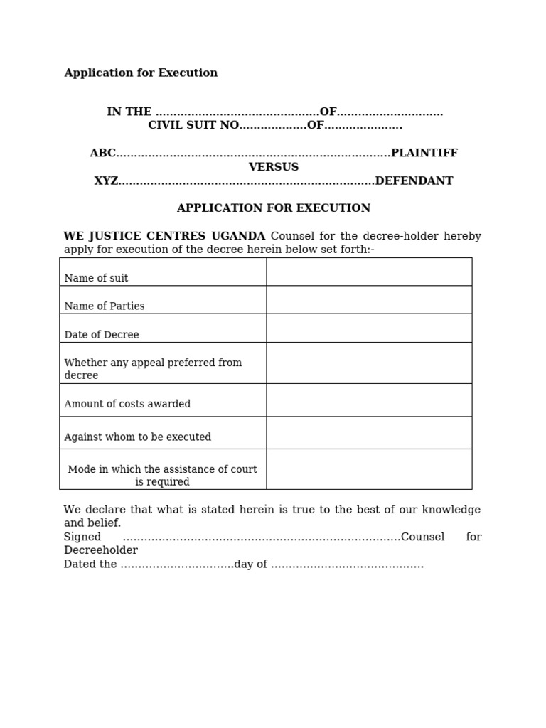 Application For Excecution | PDF