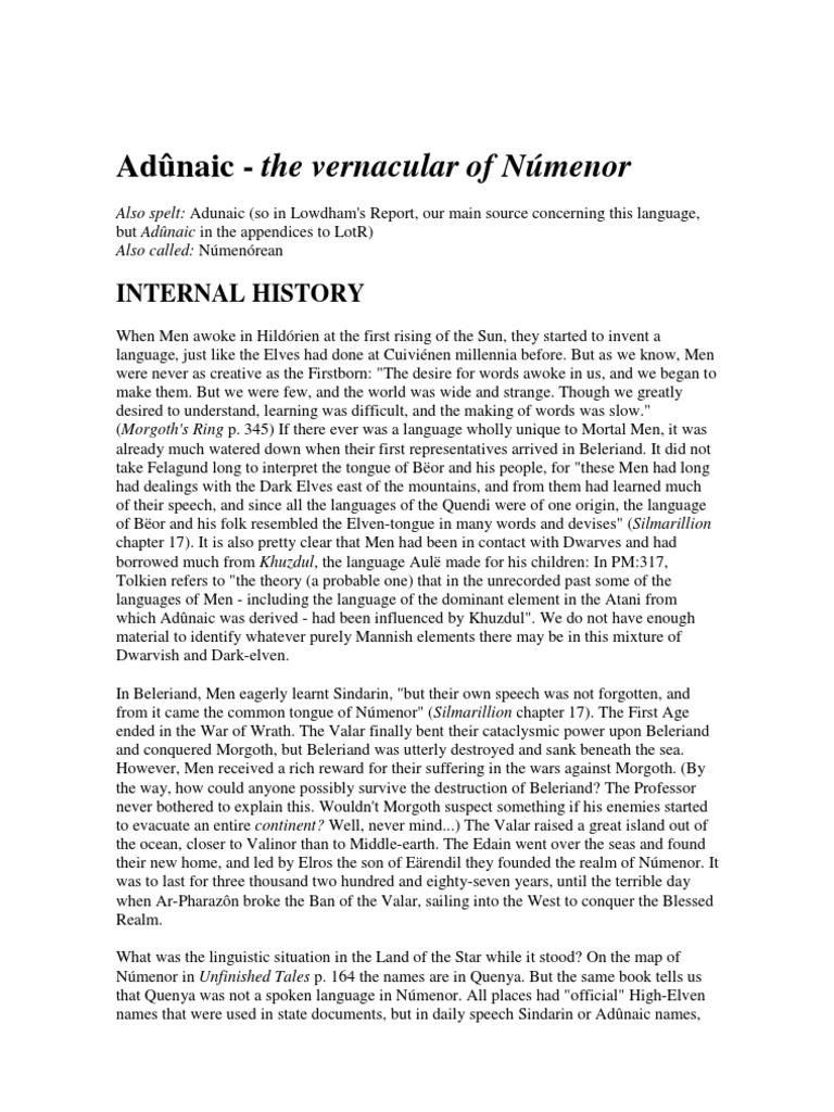 Adunaic - The Vernacular of Numenor | PDF | Grammatical Gender | Adjective