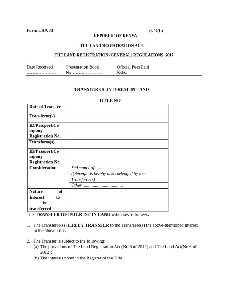 Land Transfer Form-LRA-33 Landsman | PDF