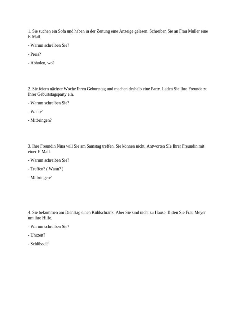 Schreiben Email A1 | PDF