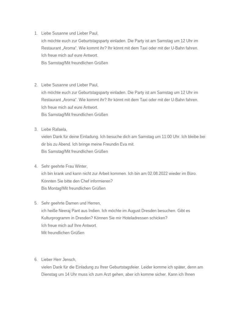 Email Antworten A1 Goethe | PDF