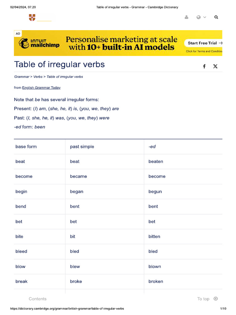Irregulars Verbs | PDF