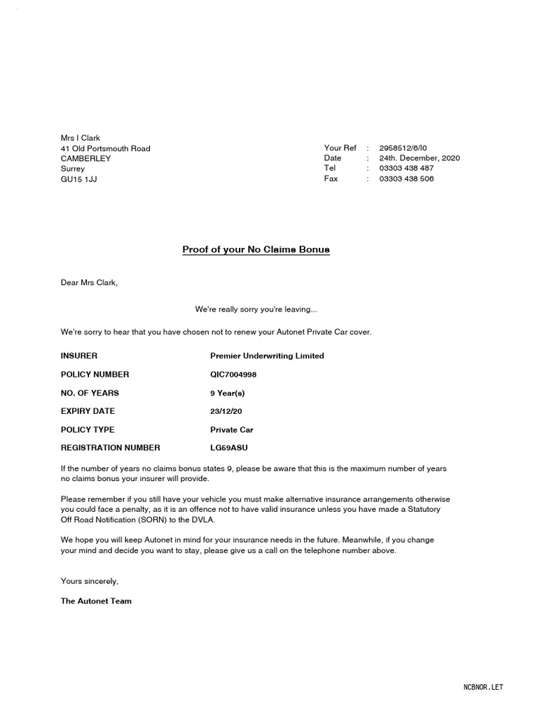 Proof of Your No Claims Bonus | PDF