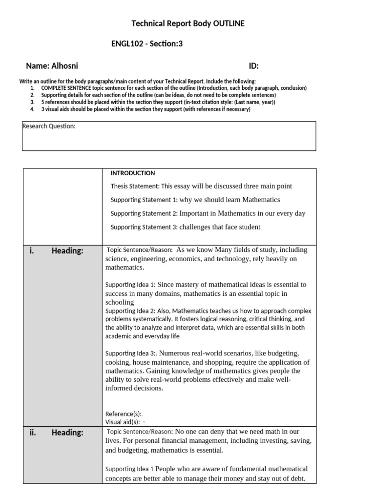 Technical Report Outline (Blank) | PDF