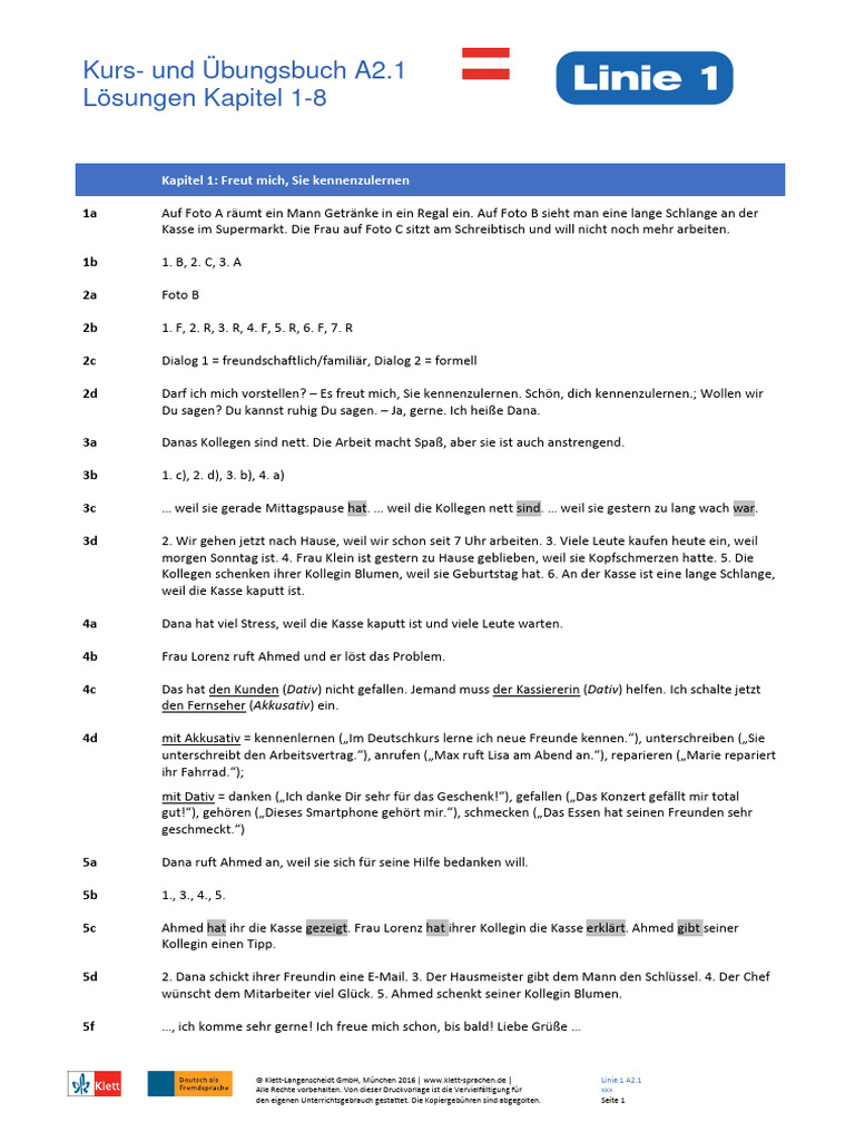 Linie-1_Oesterreich_A2_Loesungen-Kursbuch_A2.1 | PDF