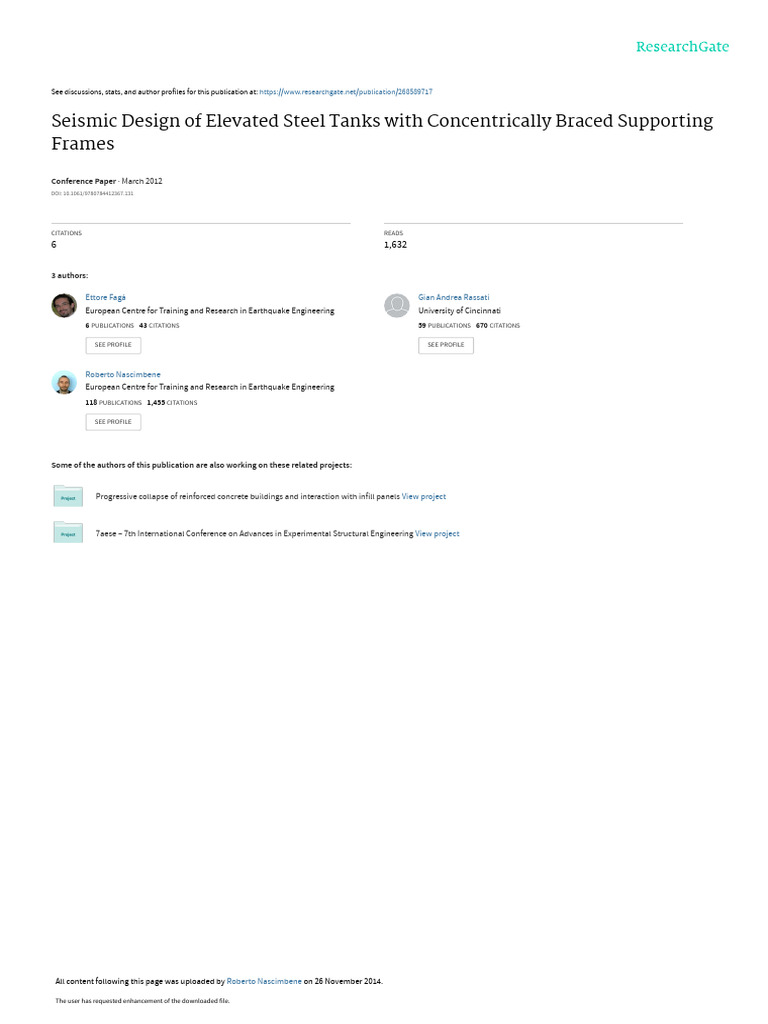 Seismic Design of Elevated Steel Tanks With CBSF | PDF