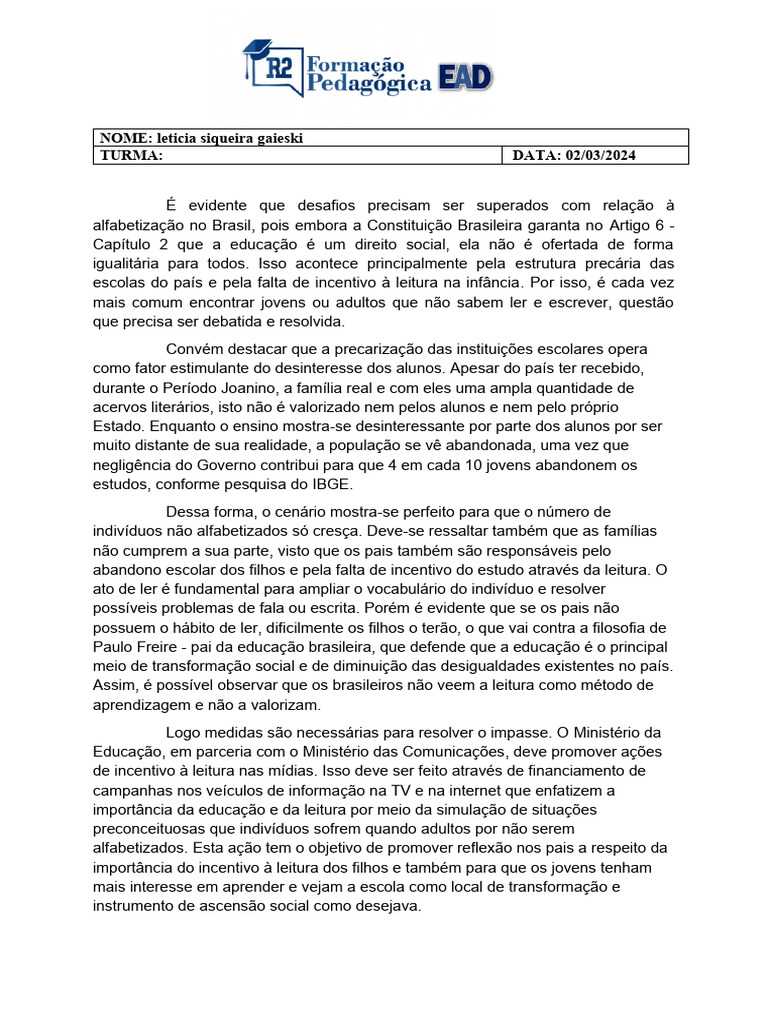 Folha Padrão - TCD | PDF