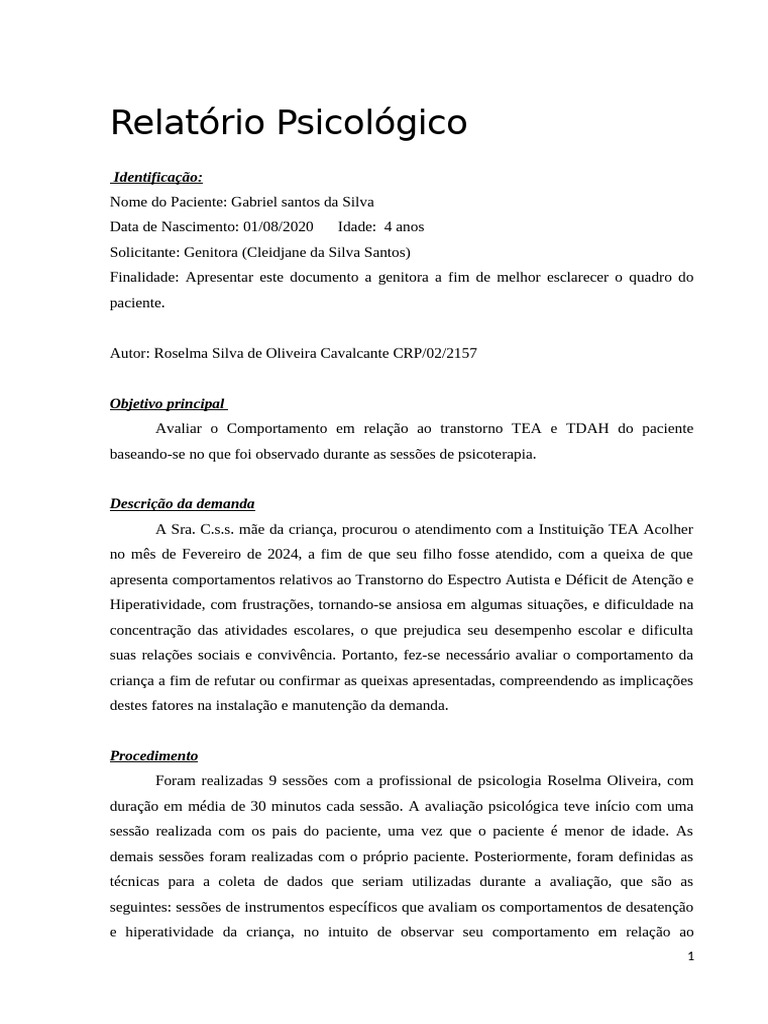 Relatório de Gabriel Santos Da Silva TEA Chan-Grande | PDF