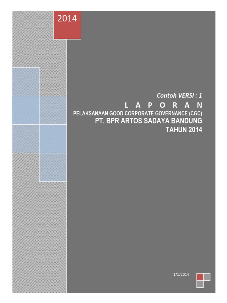 Contoh Cover Depan Laporan GCG BPR Artos Sadaya 2014 | PDF