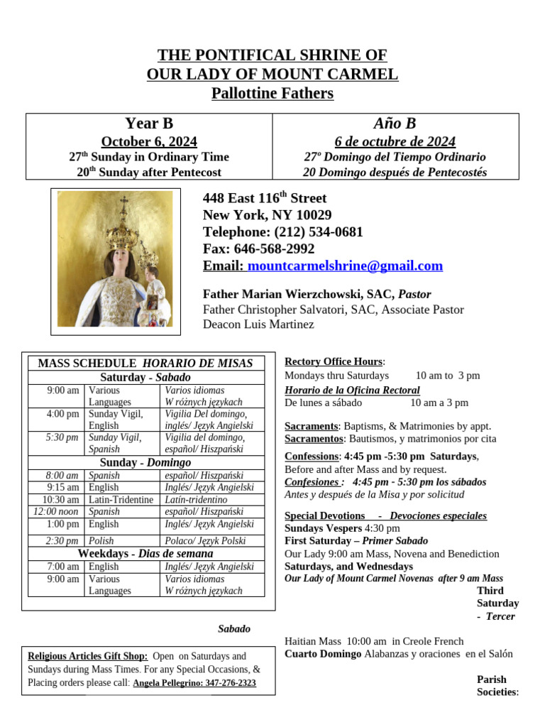 Letter Size October 6, 2024 Year B - 27h Sun in Ordinary Time - 20th ...