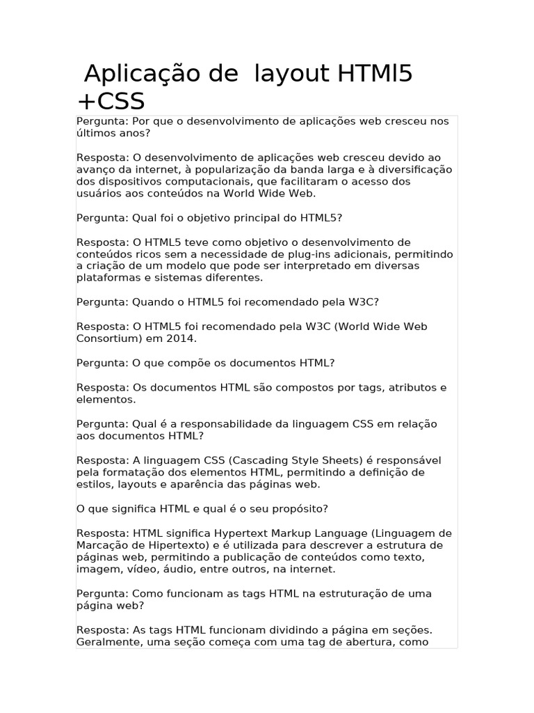 Aplicação de Layout HTMl5 | PDF