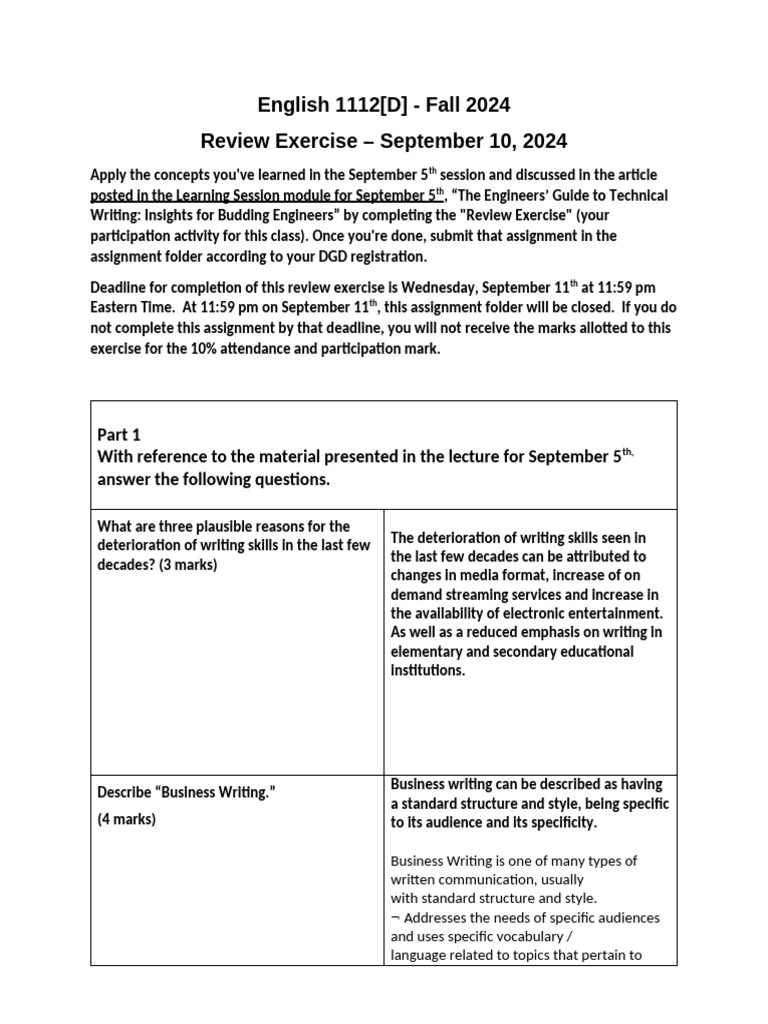 Review Exercise - September 10 | PDF