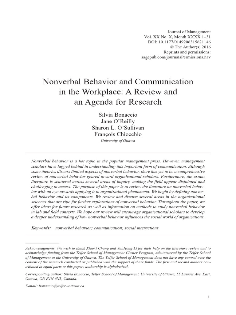 Bonaccio Et Al - Nonverbal Behavior and Communication in The Workplace ...
