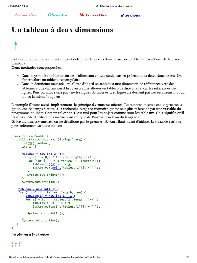 Un tableau à deux dimensions | PDF