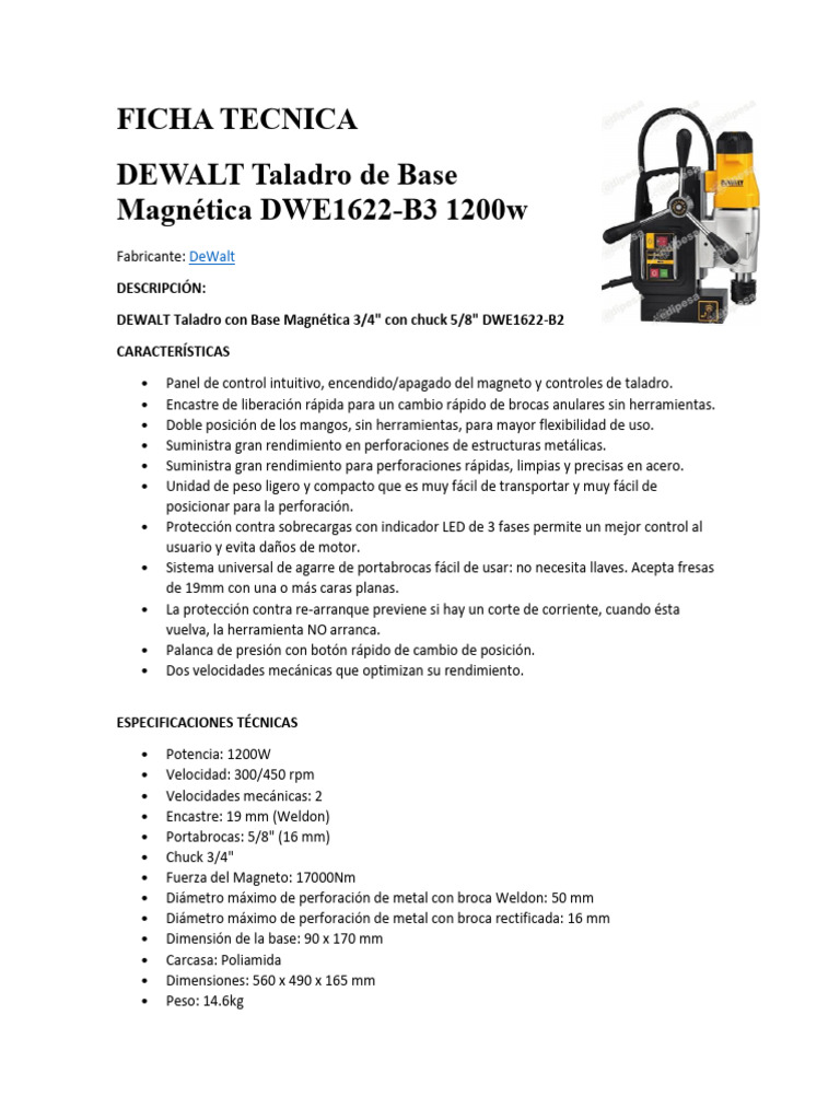 Ficha Tecnica Dewalt Taladro | PDF