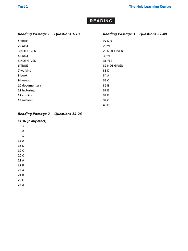 Test 1 Answers | PDF
