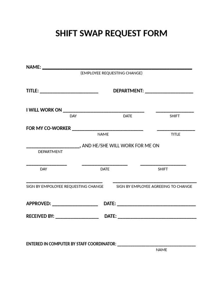 Shift Swap Request Form | PDF