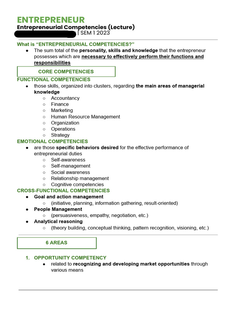 Entrepreneurial Competencies | PDF