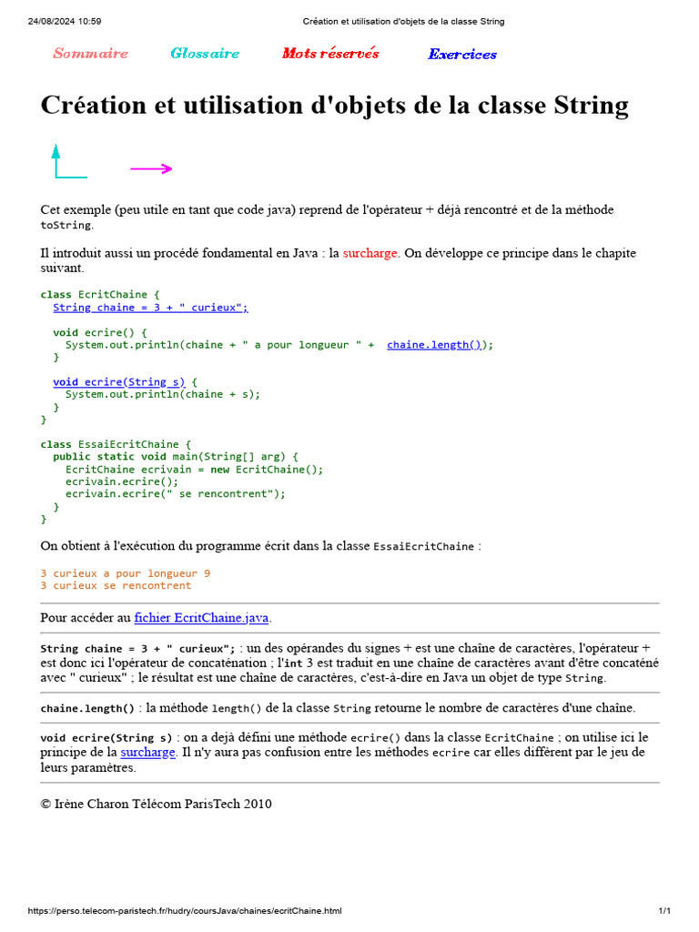 Création et utilisation d'objets de la classe String | PDF Création et utilisation d'objets de la classe String | PDF