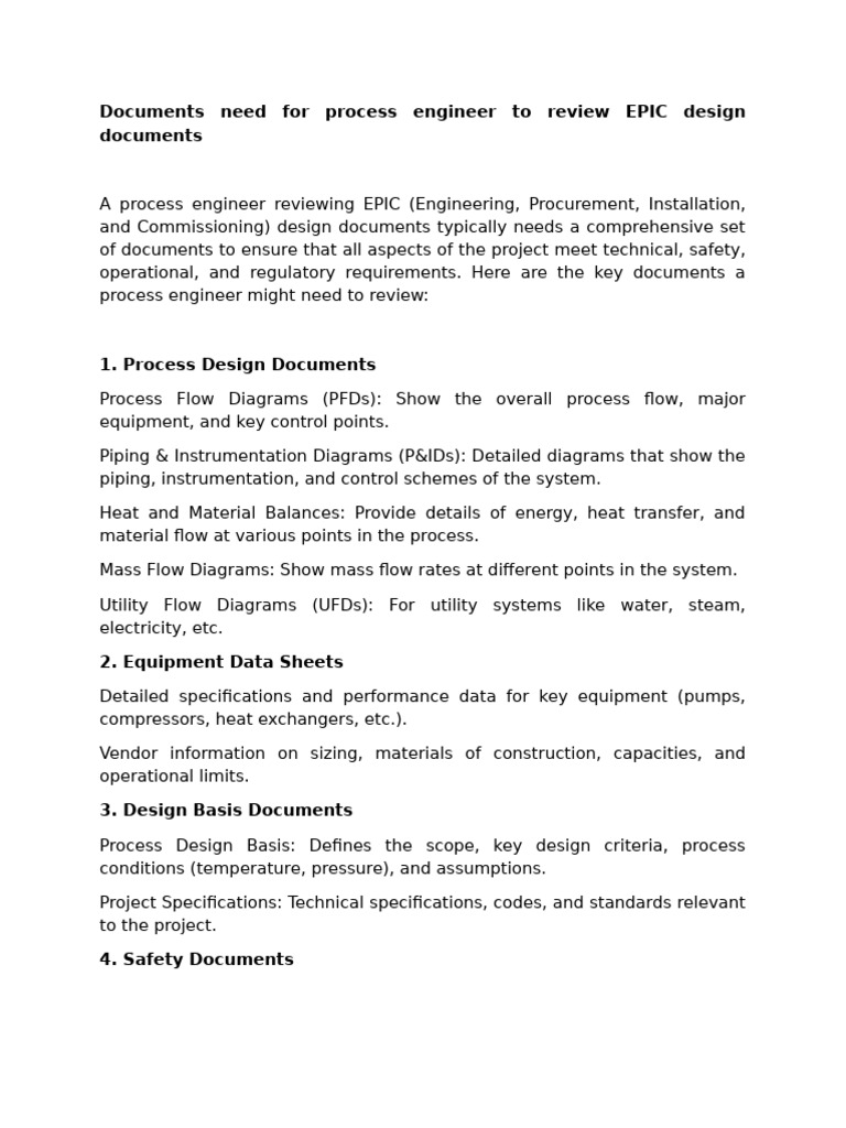 Documents Need For Process Engineer To Review EPIC Design Documents ...